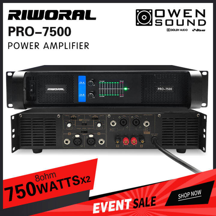 Power Amplifier RIWORAL PRO7500 Audio amplifier Two Channels 8 Ohm 750 ...