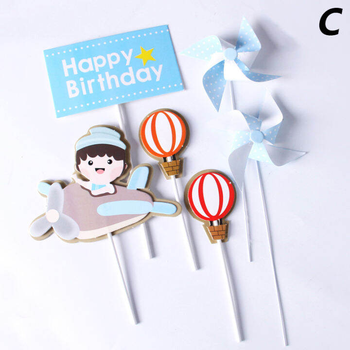 tantuoye Happy Birthday Cake Topper Pilot Plane Car Tree Clouds ...