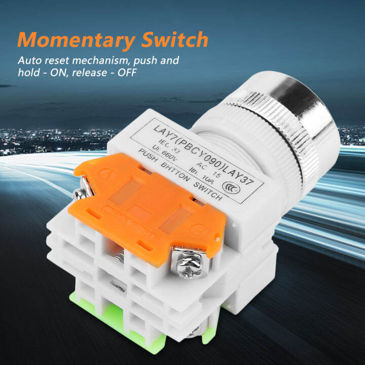 Self Locking Flat Head Push Button Switch Momentary Switch 22mm Mount