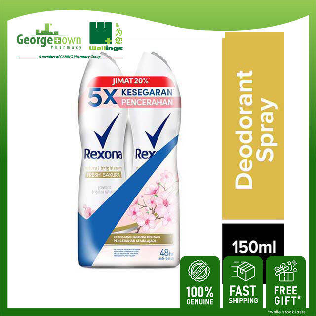 REXONA NATURAL BRIGHTENING FRESH SAKURA DEODORANT SPRAY TWIN PACK 150ML X 2 | Lazada