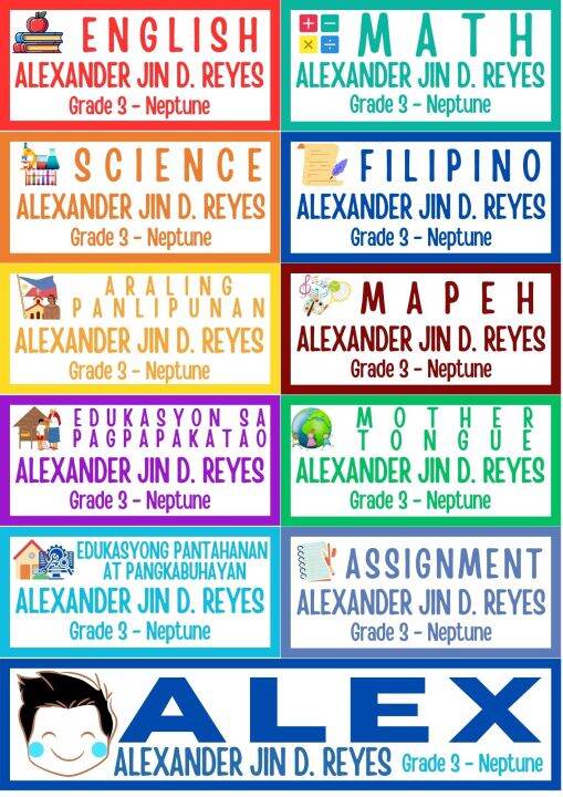 10pcs Subject Label and Name Sticker + Laminated Name Tag w/ FREE Lace ...