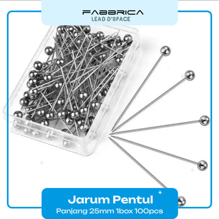 Jarum Pentul Panjang 25mm 1box 100pcs Needle Silver Plated Ball Head ...