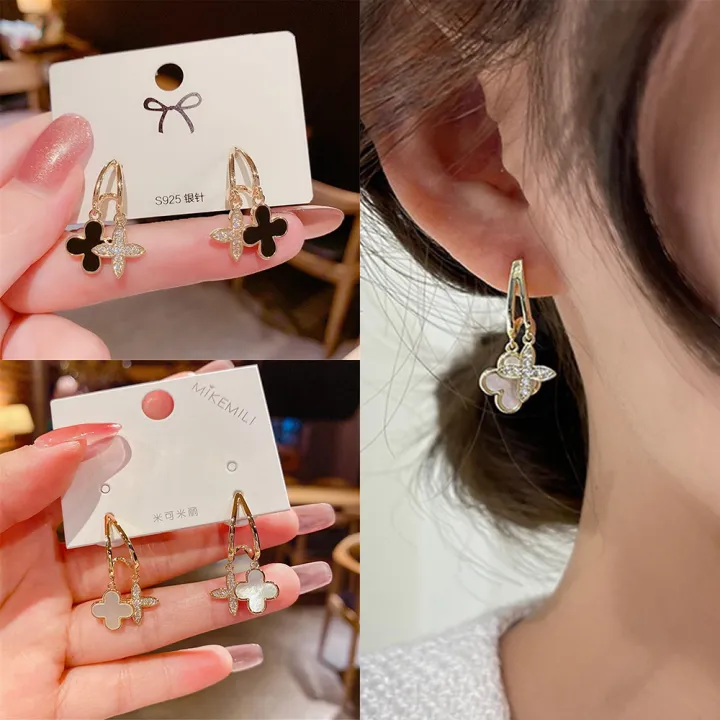 [YWYK] INS เกาหลีสี่ใบโคลเวอร์ต่างหูห้อยสำหรับผู้หญิงสาวบุคลิกภาพต่างหูสตั๊ดอุปกรณ์เครื่องประดับ ...