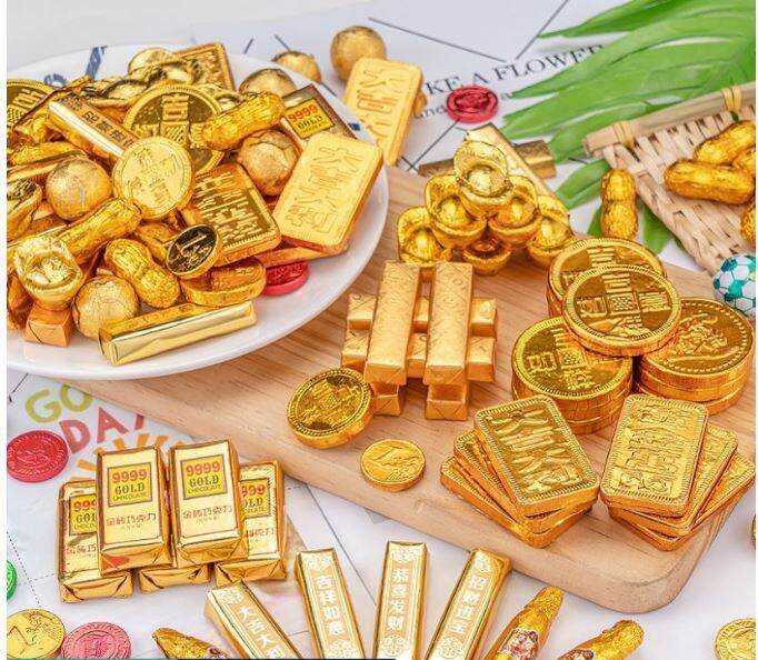100g chinese chocolate ingot longevity cake topper edible gold bar coin ...