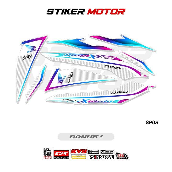SP08 STRIPING SUPRA X 125 FI VARIASI MOTIF GARIS GARIS SIMPEL DASAR PUTIH STICKER STIKER DECAL ...