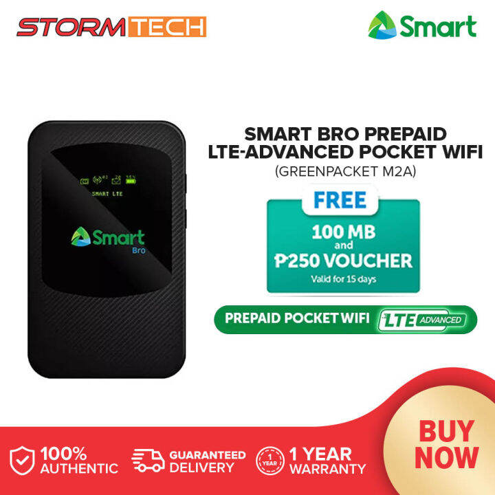 Smart Bro Prepaid LTE Advance Pocket WiFi (Greenpacket M2A) with FREE 100MB and P250 Voucher ...