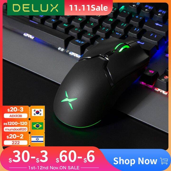 Delux M800 RGB 2.4Ghz Wireless + Wired Gaming Mouse Dual Mode 16000 DPI Lightweight Ergonomic ...