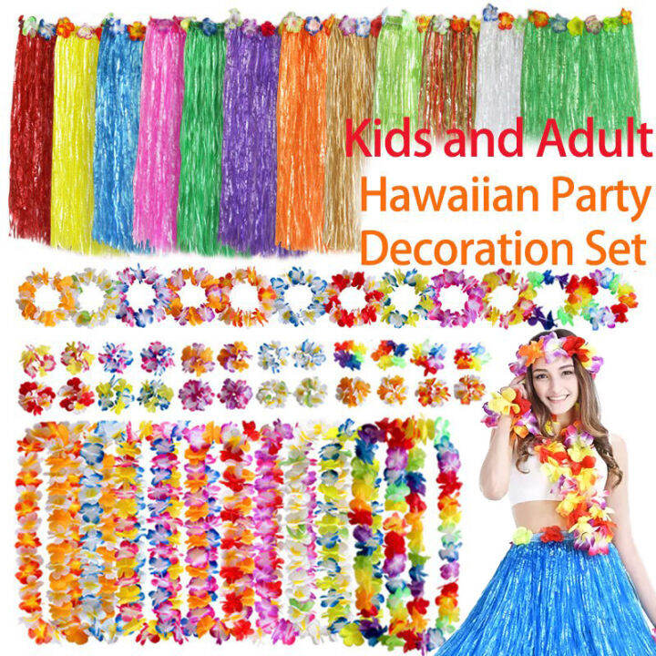 Hawaiian Tropical Hula Luau Grass Dance Bra Head Neck Wrist Garland ...