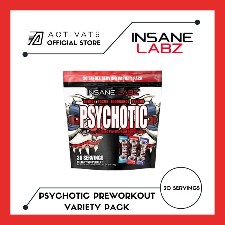 Psychotic Preworkout Variety Pack- 30 sachets of different flavors ...