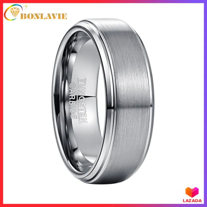 BONLAVIE 8มม. เคลือบเงินแปรงทังสเตนคาร์ไบด์งานแต่งงานวงสำหรับผู้ชายที่ ...