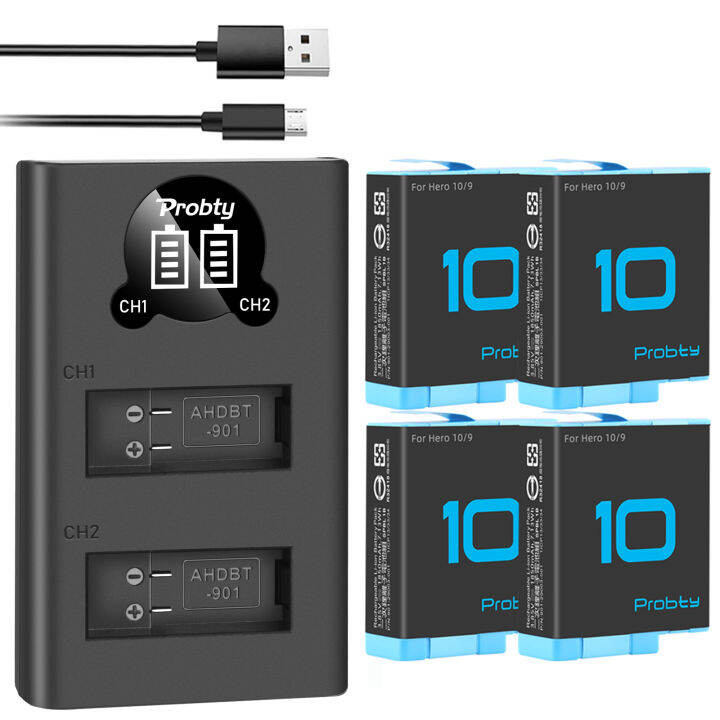 Probty Battery 1850 mAh for GoPro Hero 11 10 Hero 9 Cameras 2-Slots LED ...