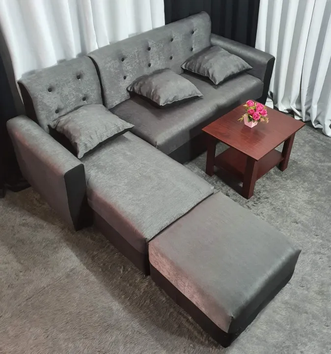 L-Shape Sala Set (Fabric Dark Grey) with Center Table | Lazada PH