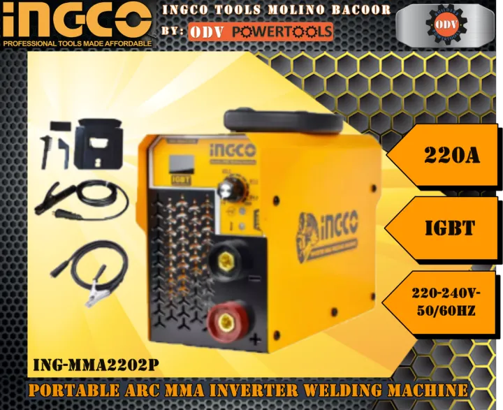 INGCO Portable Arc MMA Inverter Welding Machine IGBT 220A (ING-MMA2202P ...