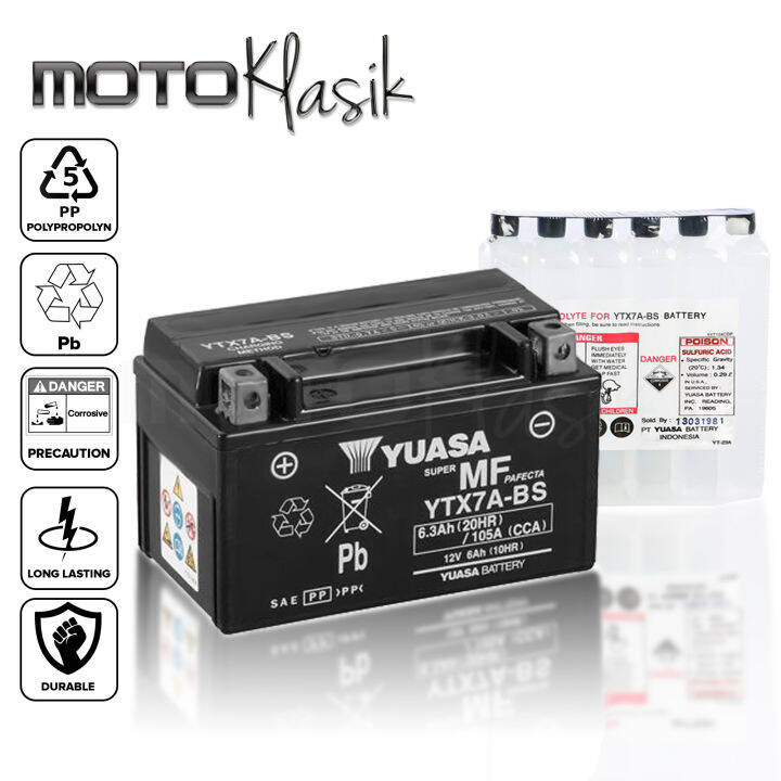 YUASA YTX7A-BS BATTERY MOTORCYCLE BATTERIES 12V MADE IN INDONESIA ...