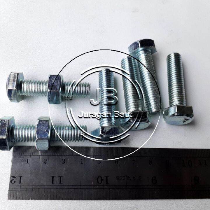 10 PCS BAUT MUR M10 X 40 PANJANG 4CM 4 CM KUNCI 17 40MM MM PUTIH BAUD ...
