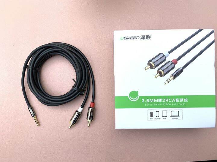 Dây cáp Audio 3,5mm ra 2 đầu RCA (Hoa sen) dài 5M UGREEN AV116 10591 - Chuẩn hãng Ugreen | Lazada.vn