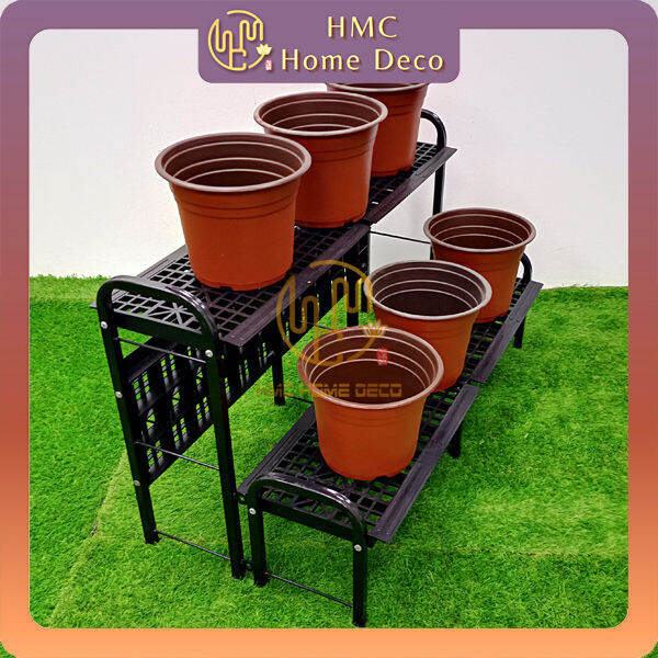 HMC CP 2 LAYER FLOWER RACK BLACK COLOR DIY IRON STAND GARDEN TOOLS DECO ...