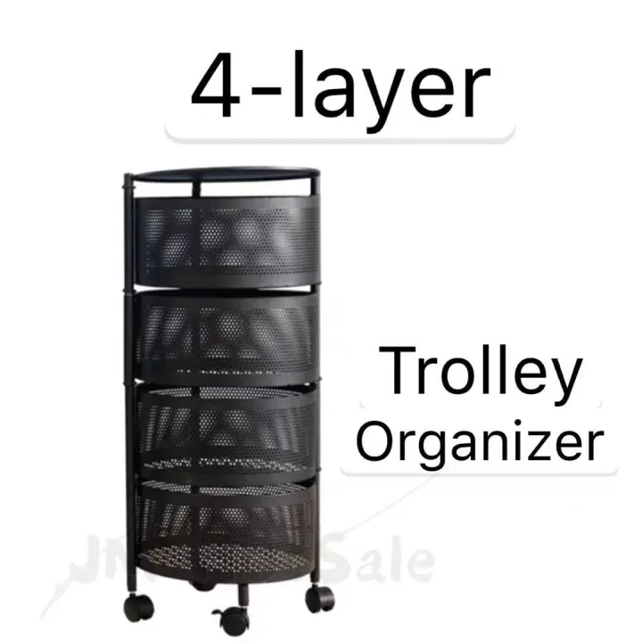 4-Layer Rotatable Kitchen Utility Trolley Cart Shelf Storage Rack ...