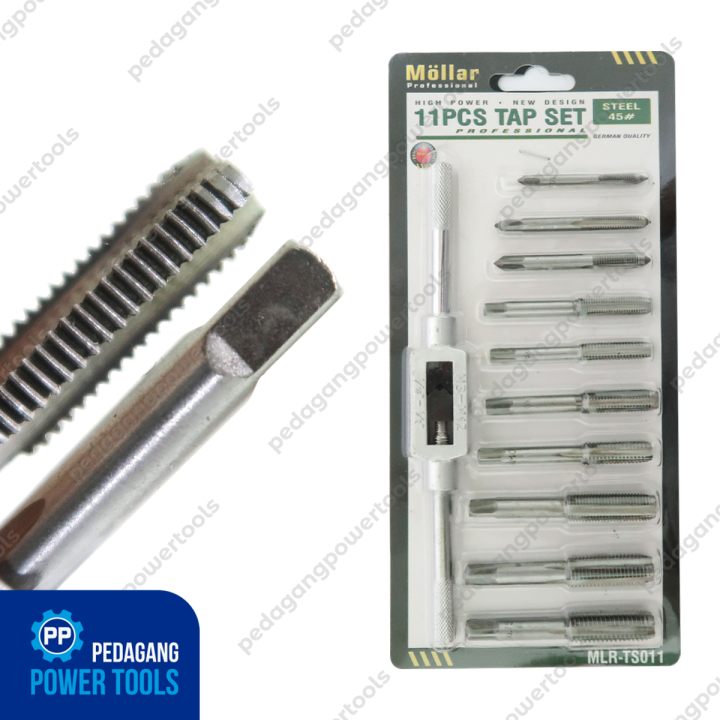 MOLLAR Tap Set 11 pcs M5-M12 Gagang Alat Buat Ulir Mur Baut Drat Skrup ...