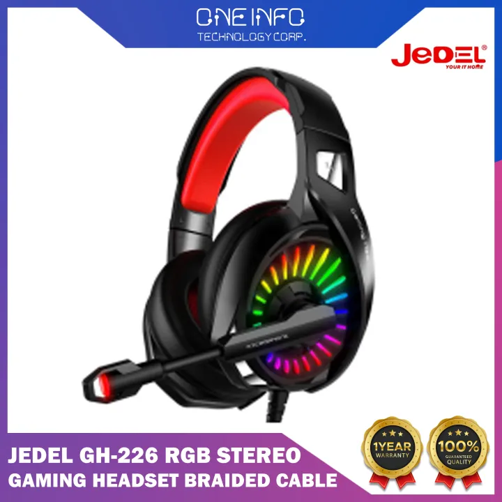 JEDEL GH-226 RGB STEREO GAMING HEADSET / BRAIDED CABLE / W/MIC USB+3 ...