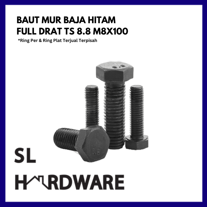 Baut Baja TS 8.8 M8x100 Baut Mur Baja M8x100 Baut Hex TS 8.8 | Lazada ...