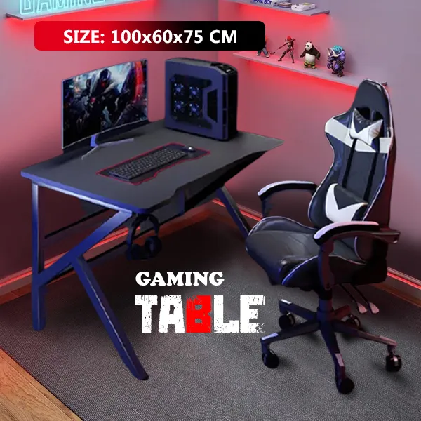 Gaming table Computer Table Game Desk Desktop Home computer table with light 100*60cm and Red ...