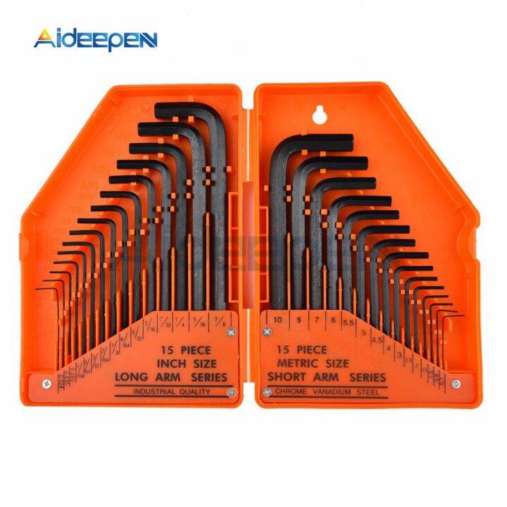 30PCS Allen Key Set Hex Wrench Screwdriver Set L Type Metric Imperial Long Arm Flat Head Hexagon ...