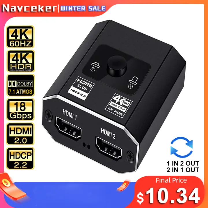 2022 Best Hdmi Switcher 4k Bi Direction 2 0 Hdmi Switch 1x22x1 Adapter 2 In 1 Out Converter For