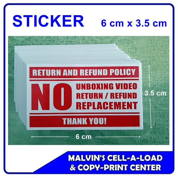 STICKER - NO UNBOXING/ NO RETURN/ NO REFUND/ NO REPLACEMENT - 6cm x 3 ...