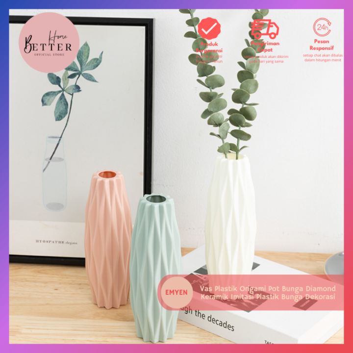 Better Home - Vas Plastik Origami Pot Bunga Diamond Keramik Imitasi Plastik Bunga Dekorasi Rumah ...