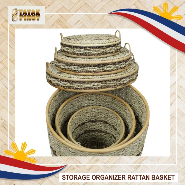 TATAK PINOY Rattan Basket Storage Baskets Shelf Organizer Container ...