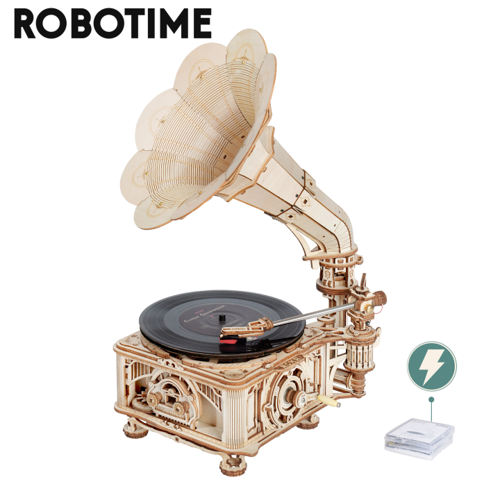 Robotime ROKR DIY มือหมุนคลาสสิกแผ่นเสียง3D ไม้ปริศนาของเล่น LKB01 | Lazada.co.th