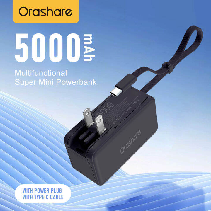 Orashare CP05 5000 mAh Mini Powerbank With Built-in Wall Charger & Type ...