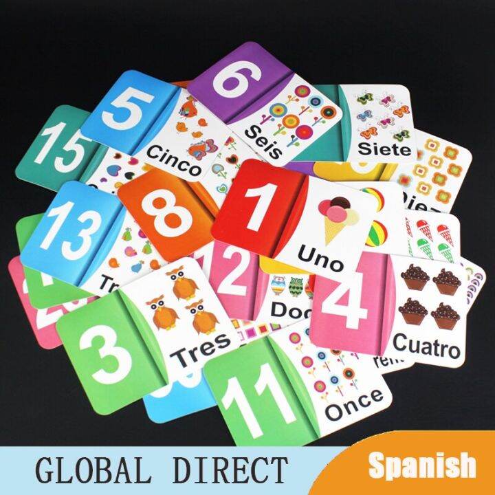 28Pcs Kids Montessori Spanish Cards Baby Learning Spanish Number Words ...
