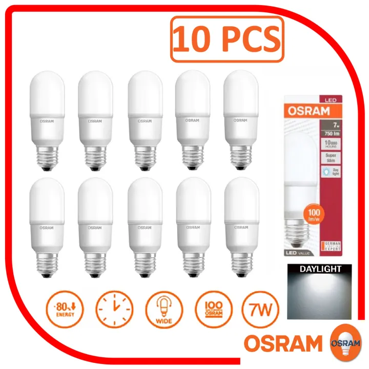 10PCS GENUINE OSRAM LED VALUE STICK BULB 7W E27 220-240V DAYLIGHT | Lazada