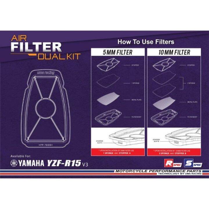 YAMAHA YZF- R15 V3 AIR FILTER UMA RACING AIR CLEANER UMA R15 V3 100% ...