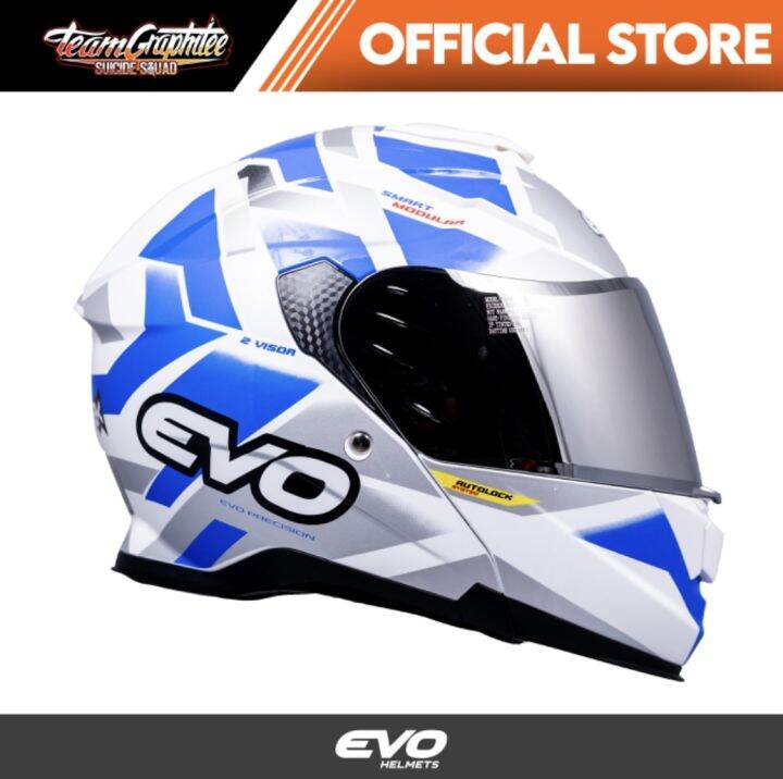 EVO VXR 5000 BERSERK BLUE WHITE MODULAR DUAL VISOR WITH IRIDIUM SILVER ...