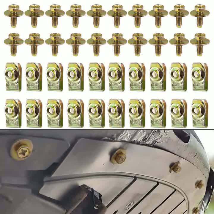 20set Universal Zinc Body Bolts U-Nuts Clips Engine Bottom Fender ...