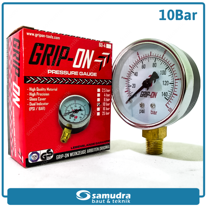 Pressure Gauge 10 bar GRIP ON Manometer Ukuran Tekanan Angin Kompresor ...