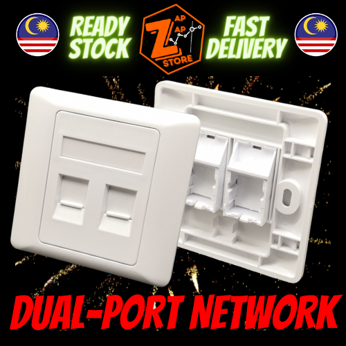 [Dual Port Network] Type White Faceplate Wall Plate Socket Dual Ports ...