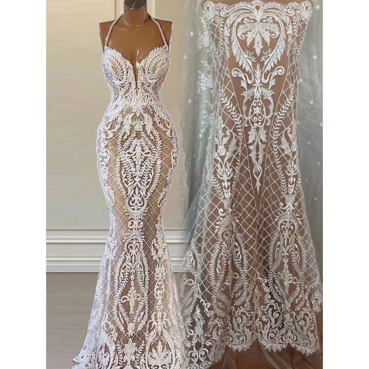 1 Meter Embroidery Lace Fabric Material Patterns for Sewing Wedding ...