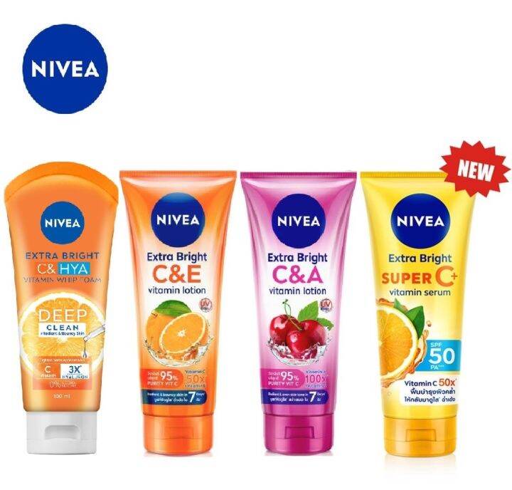 NIVEA นีเวีย เอ็กซ์ตร้า ไวท์ C&E , C&A และ Super C โลชั่น บำรุงผิวกาย ขนาด 100/320 มล. | Lazada ...