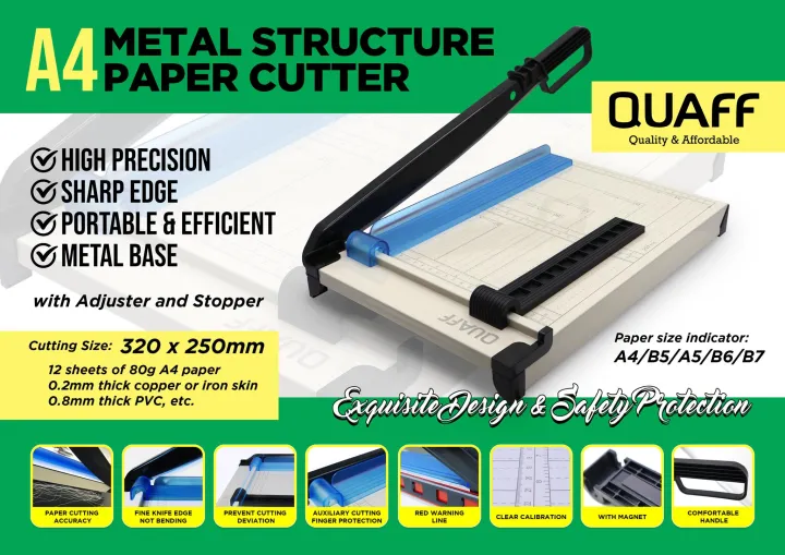 QUAFF Paper Cutter Metal Structure A4 Size with Paper Adjuster ...