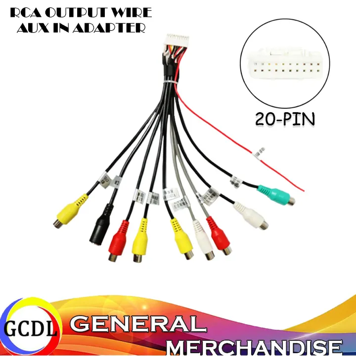 20-PIN Car Auto Stereo Radio RCA Output Wire Aux-in Adapter Cable ...