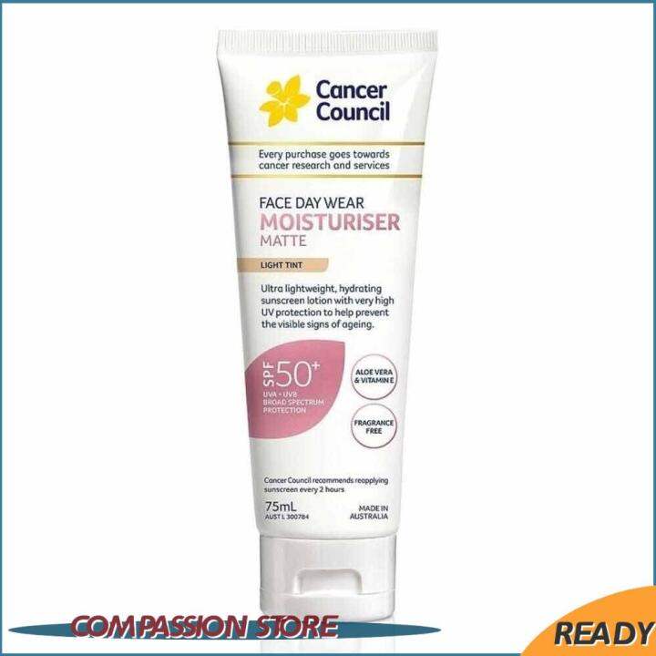 Cancer Council Face Day Wear Moisturiser Matte SPF50+ Light Tint 75mL ...