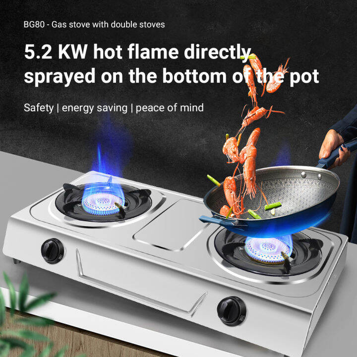 gas stove double burner stainless steel body tempered glass surface ...