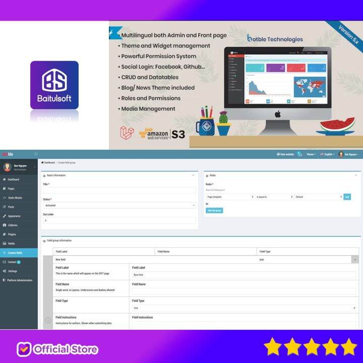 SOURCE CODE APLIKASI BOTBLE - LARAVEL CMS, CRUD GENERATOR, MODULAR & THEME SYSTEM, ROLE ...
