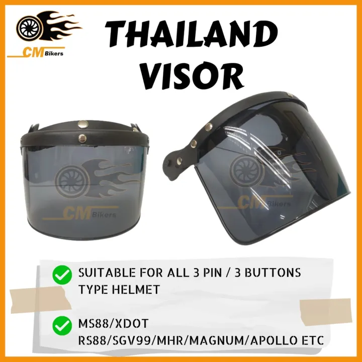Original THAILAND Visor Helmet Suitable All 3pin / 3buttons MS88 / XDOT ...
