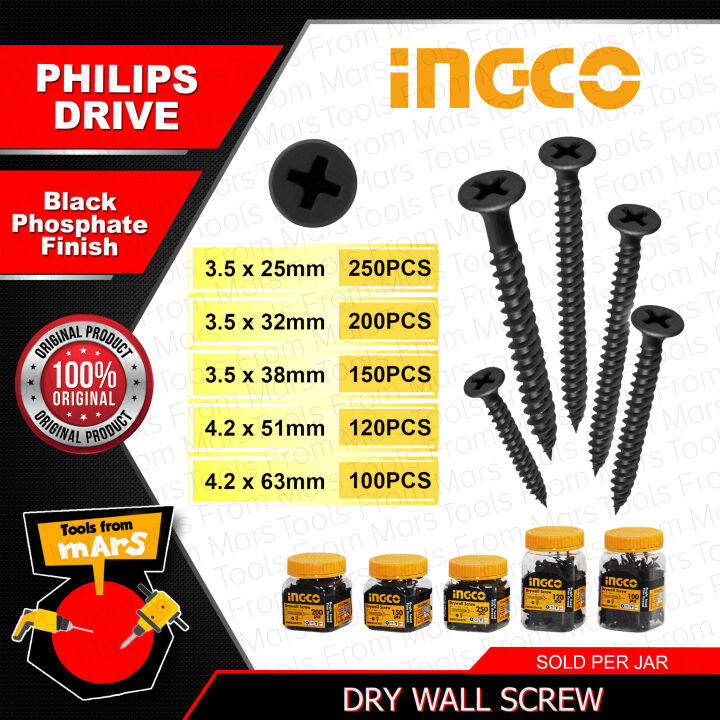 INGCO PHILIP Gypsum Wood & Drywall Black Screw in a JAR •TOOLS FROM ...