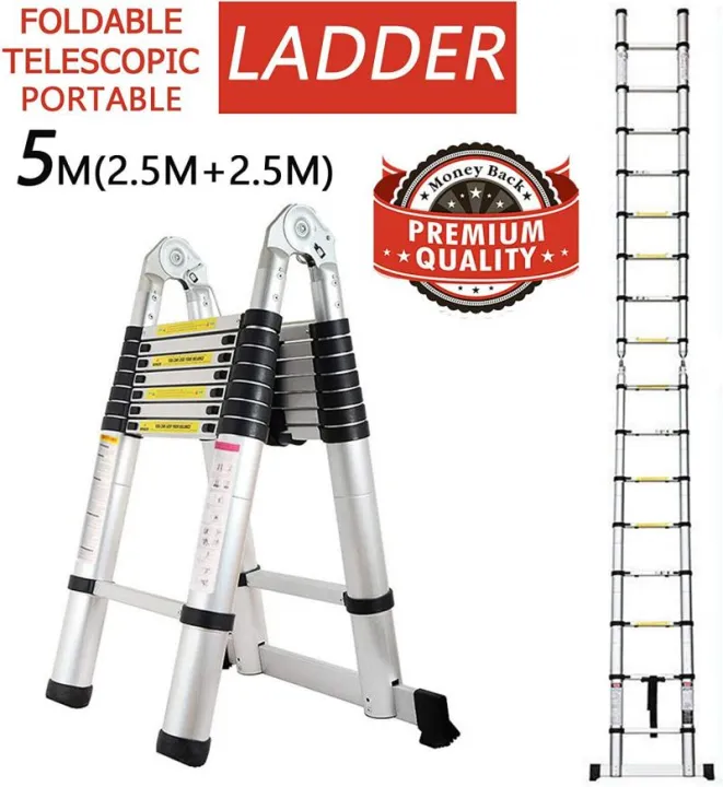 5M Portable Telescopic Ladder Foldable Non-Slip Aluminum Ladders ...